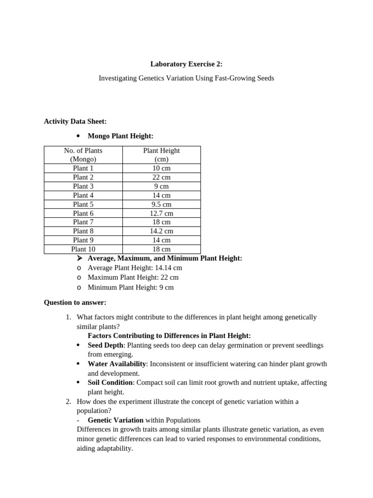 Genetics Group 2 Lab Exercise 2 | PDF | Plant Nutrition | Plants