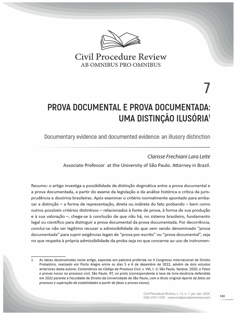 Distinção entre Prova Documental e Documentada | PDF | Prova (jurídico ...