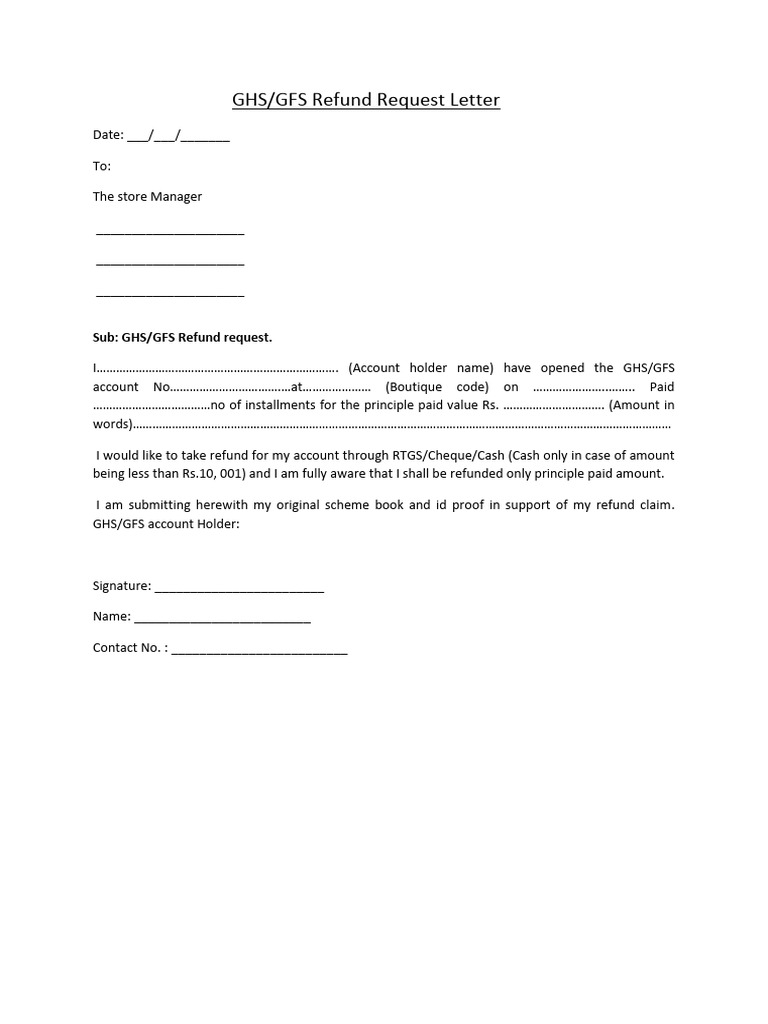 GHS/GFS Refund Request Letter Template | PDF