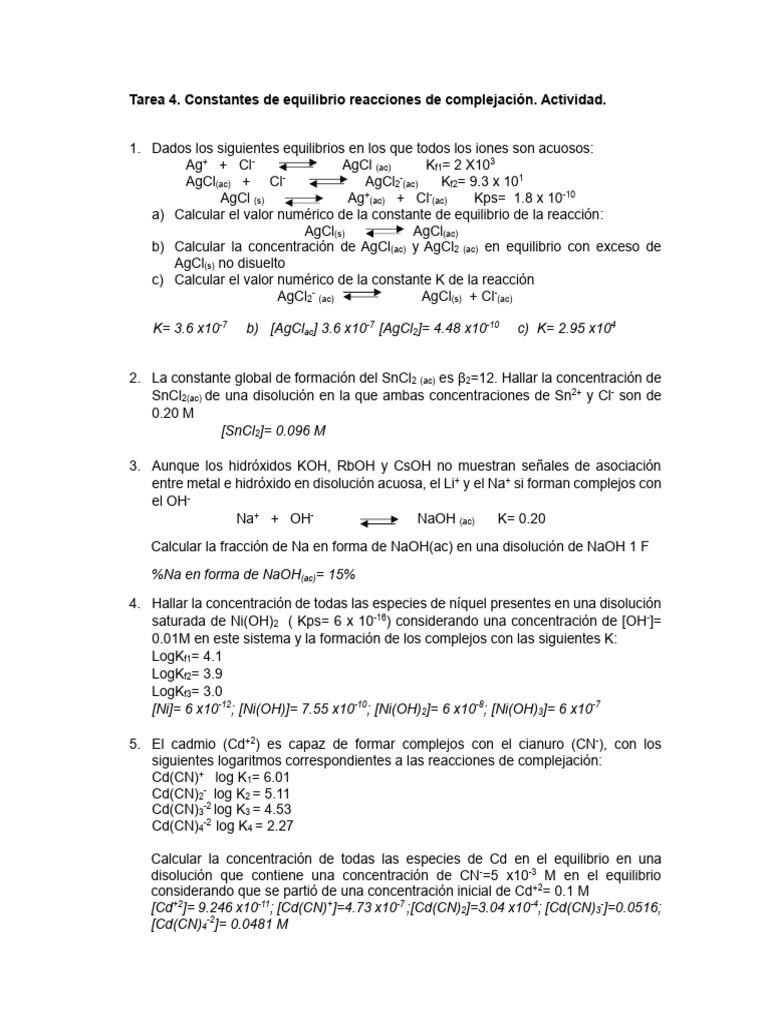 Tarea 4 Equilibrios de Complejación y Actividad 2024-02 | PDF ...