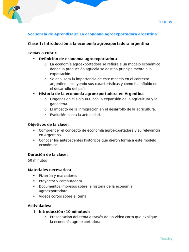 Secuencia de Aprendizaje Sobre La Economia Agroexportadora Argentina | PDF | Sustentabilidad ...