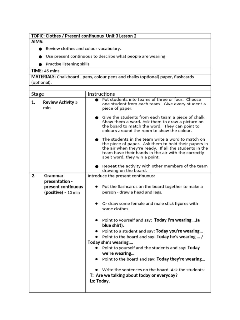 Unit 3 Clothes and Present Continuous Lesson 2 | PDF