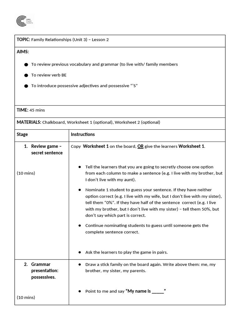 Family Unit 3 Lesson 2 | PDF | Morphology | Syntax
