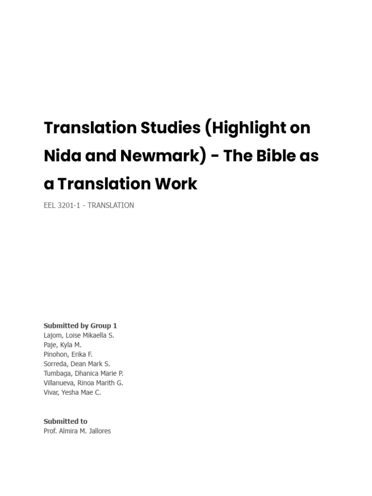WR - Translation Studies (Nida and Newmark) - The Bible As A ...