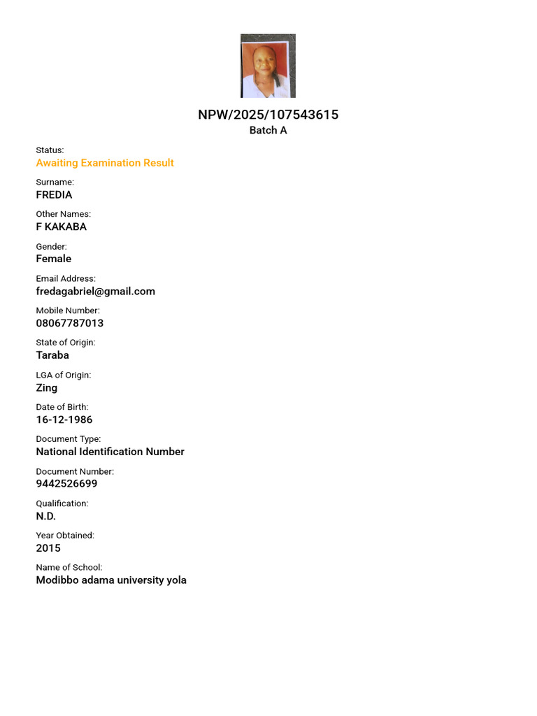 National ID Status for F. Kakaba | PDF