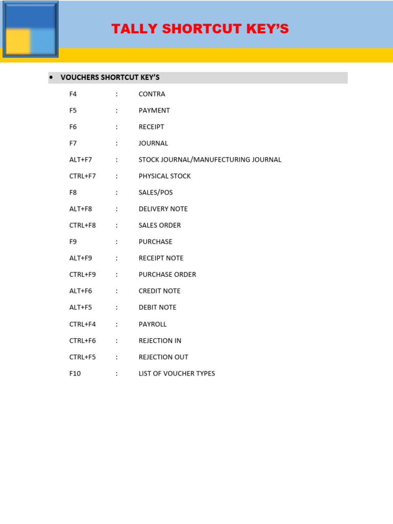 Tallyprime Shortcut Keys | PDF
