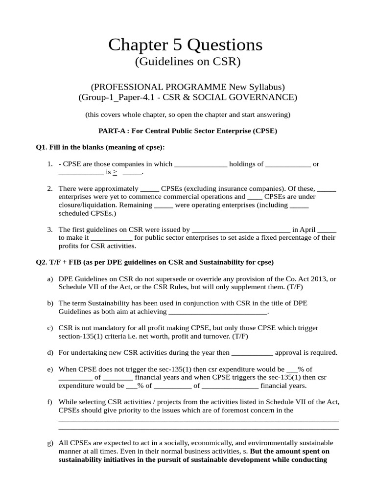 Ch-5 Practice Question Sheet | PDF | Corporate Social Responsibility ...