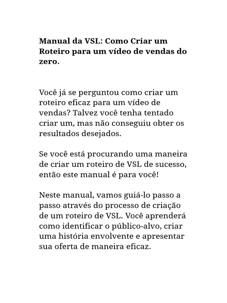 Manual Da VSL Como Criar Um Roteiro para Um Video de Vendas Do Zero | PDF | Marketing ...