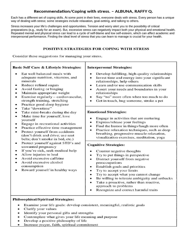 Recommendation Coping With Stress | PDF | Stress (Biology) | Stress Management