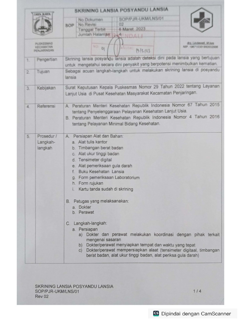 Sop Skrining Lansia Posyandu Lansia | PDF