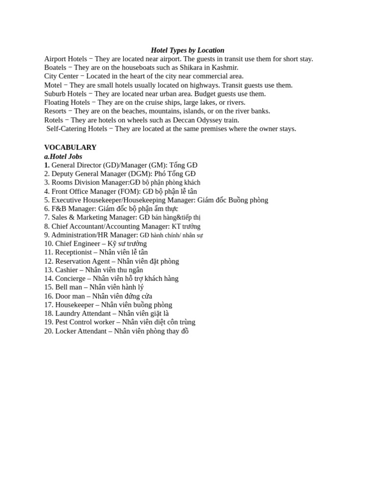 Hotel Types by Location | PDF
