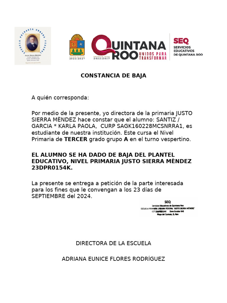 Constancia de Baja Escolar | PDF