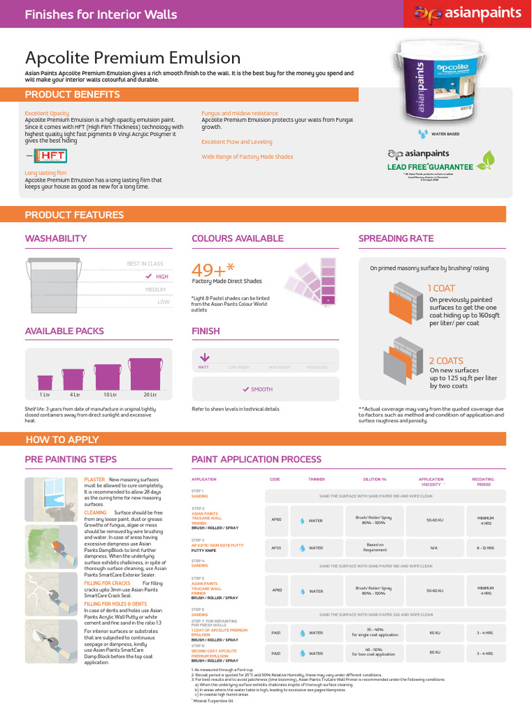 Apcolite Premium Emulsion - PIS | PDF | Paint | Acrylic Paint