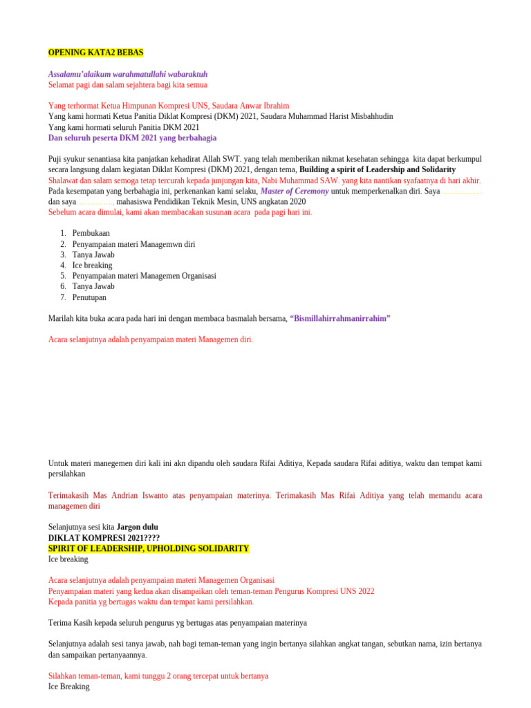 TEKS MC Management Diri X Organisasi | PDF