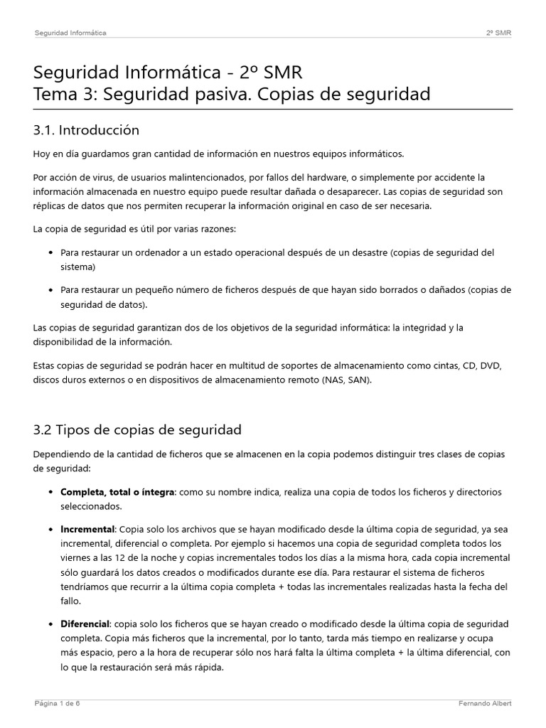 Tema03 - Seguridad Pasiva. Recuperacion de Datos | PDF | Apoyo | Archivo de computadora