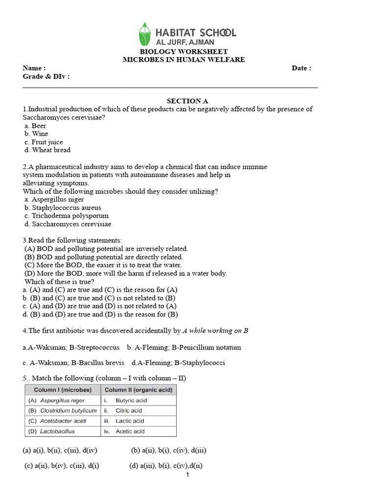 Microbes in Human Welfare Worksheet | PDF | Sewage Treatment | Biology