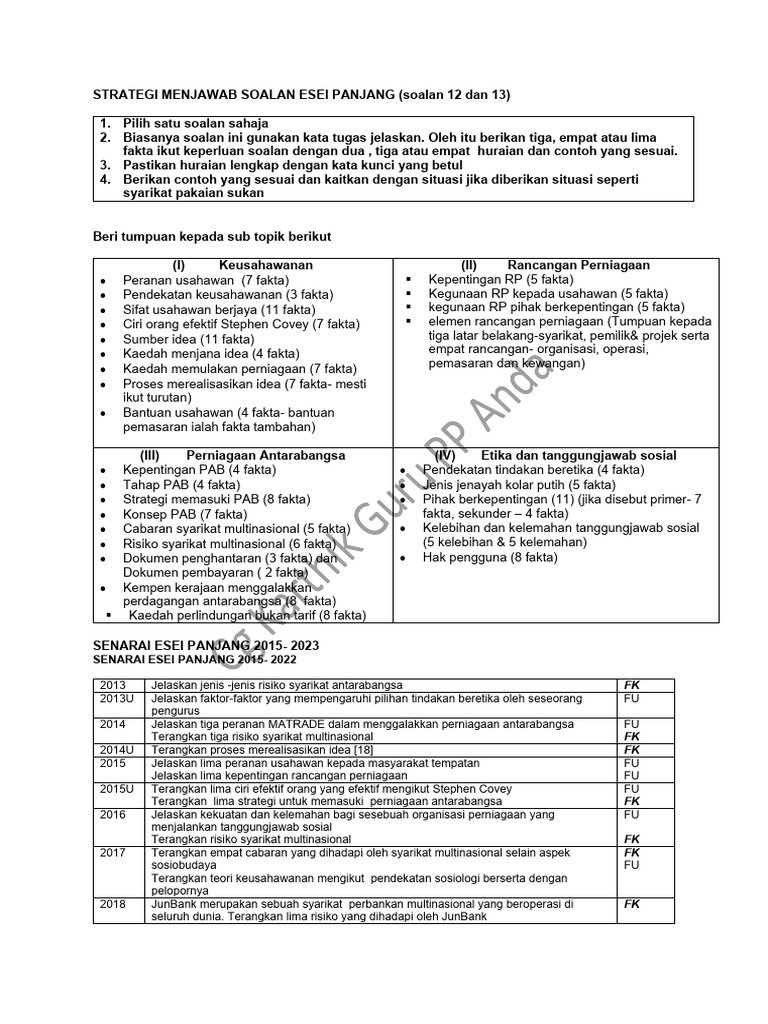 Strategi Menjawab Soalan Esei Panjang (Soalan 12 Dan Soalan 13) PP s3 | PDF