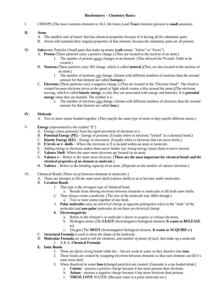 Biochemistry Basics: Atoms and Bonds | PDF | Ion | Chemical Bond