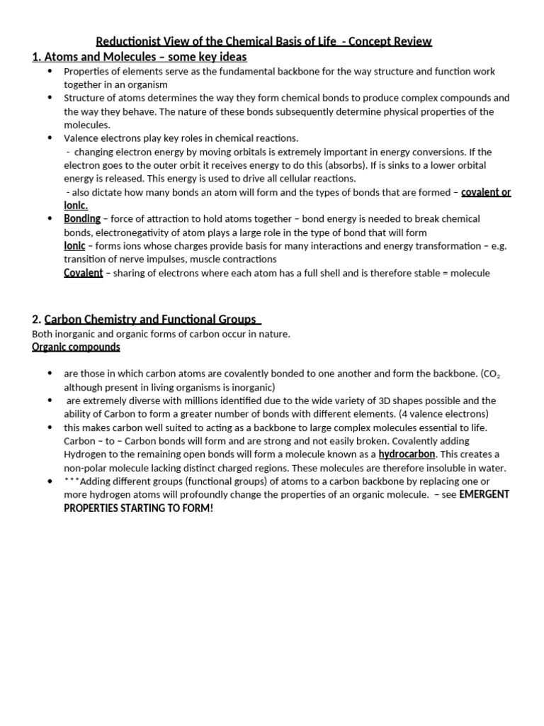1-Chemical Basis of Life 4U0 Lesson Intro. | PDF | Chemical Bond ...