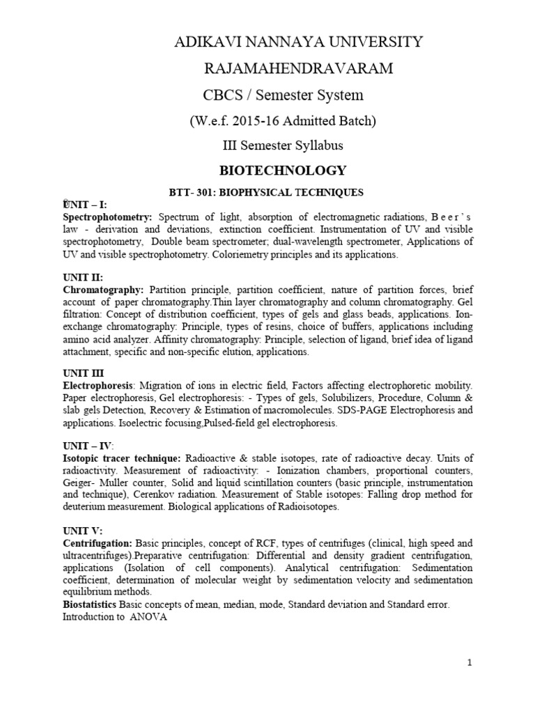 Biotechnology III Semester syllabus | PDF | Chromatography ...