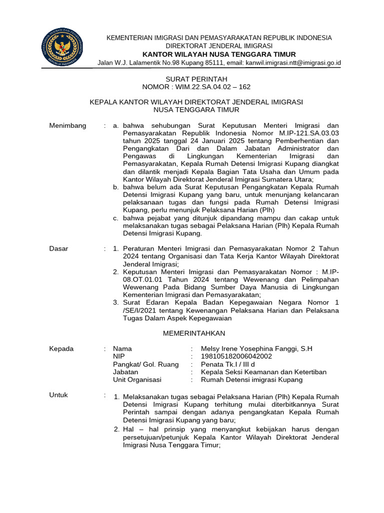 Surat Perintah Plh. KaRudenim | PDF