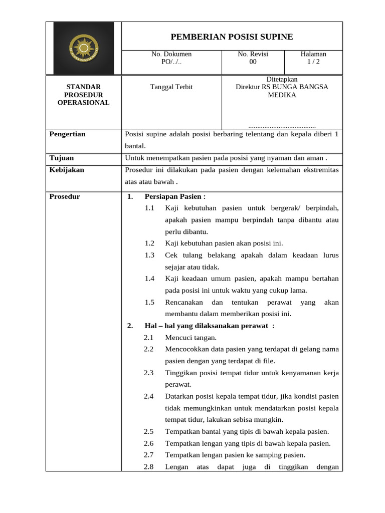 SPO Pemberian Posisi Supine | PDF