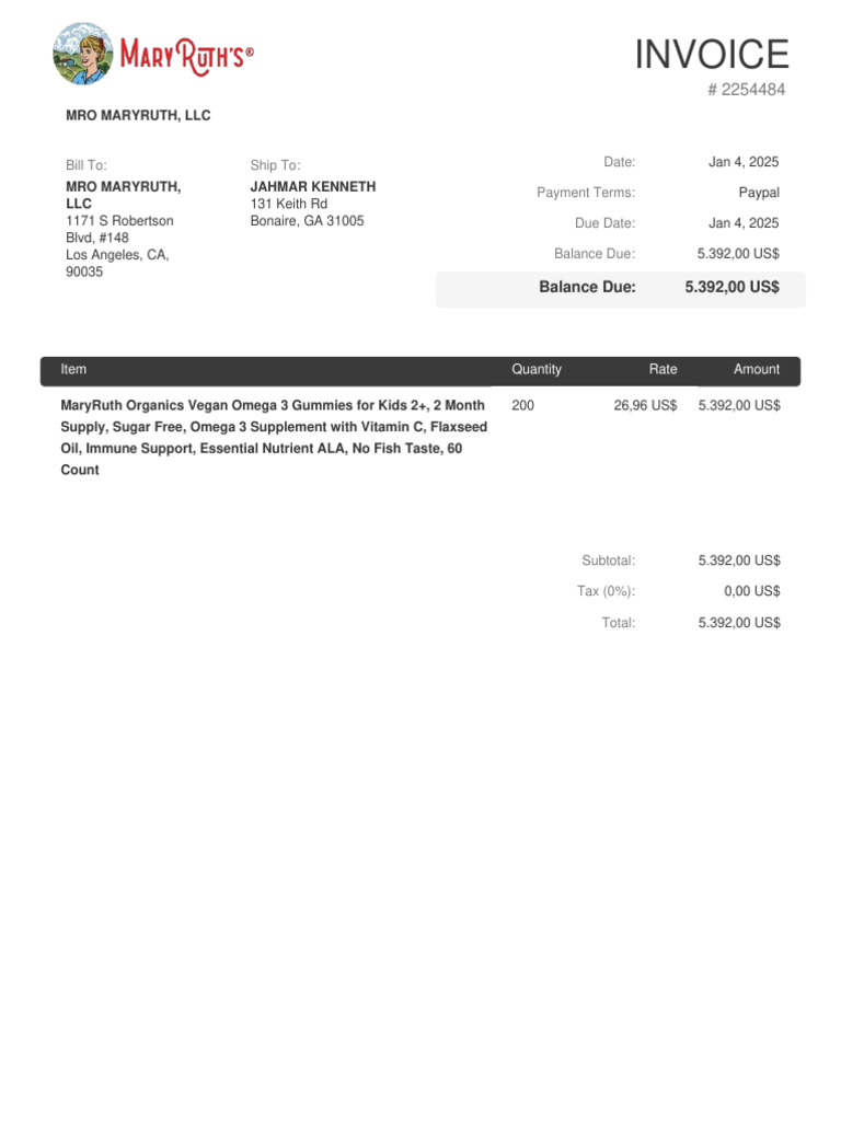 Invoice for MaryRuth Omega 3 Gummies | PDF