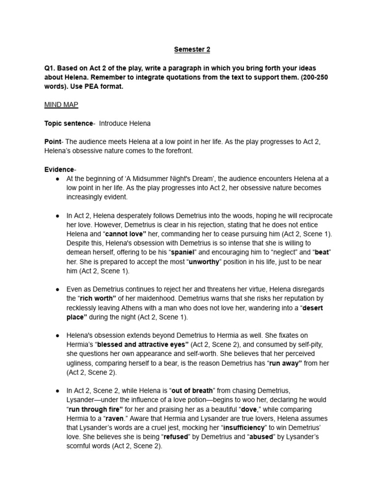 Helena's Character - Act 2 | PDF | A Midsummer Night's Dream