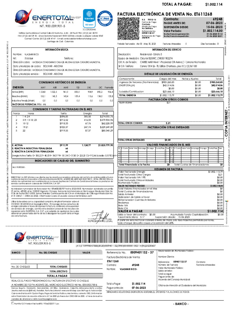 Recibo Vladimir Rico | PDF