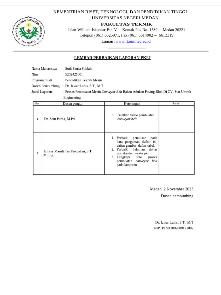 Print Lembar Revisi Pkli | PDF