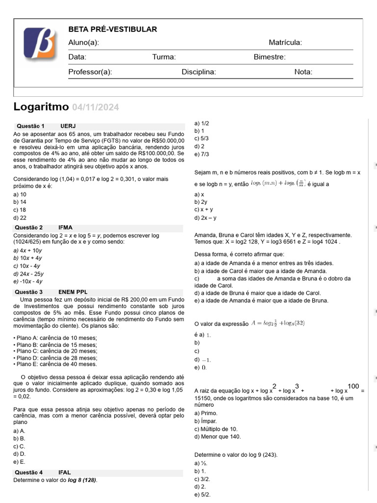 Logaritmo Pdf Sequência Juros