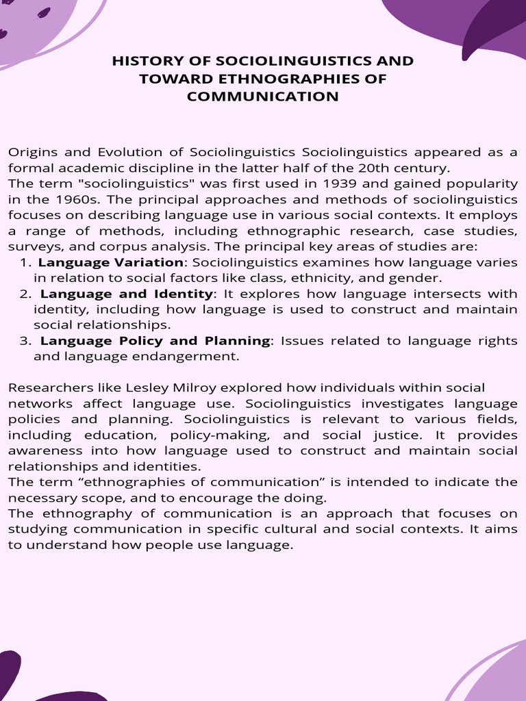 History of Sociolinguistics and Toward Ethnographies of Communication PDF | PDF