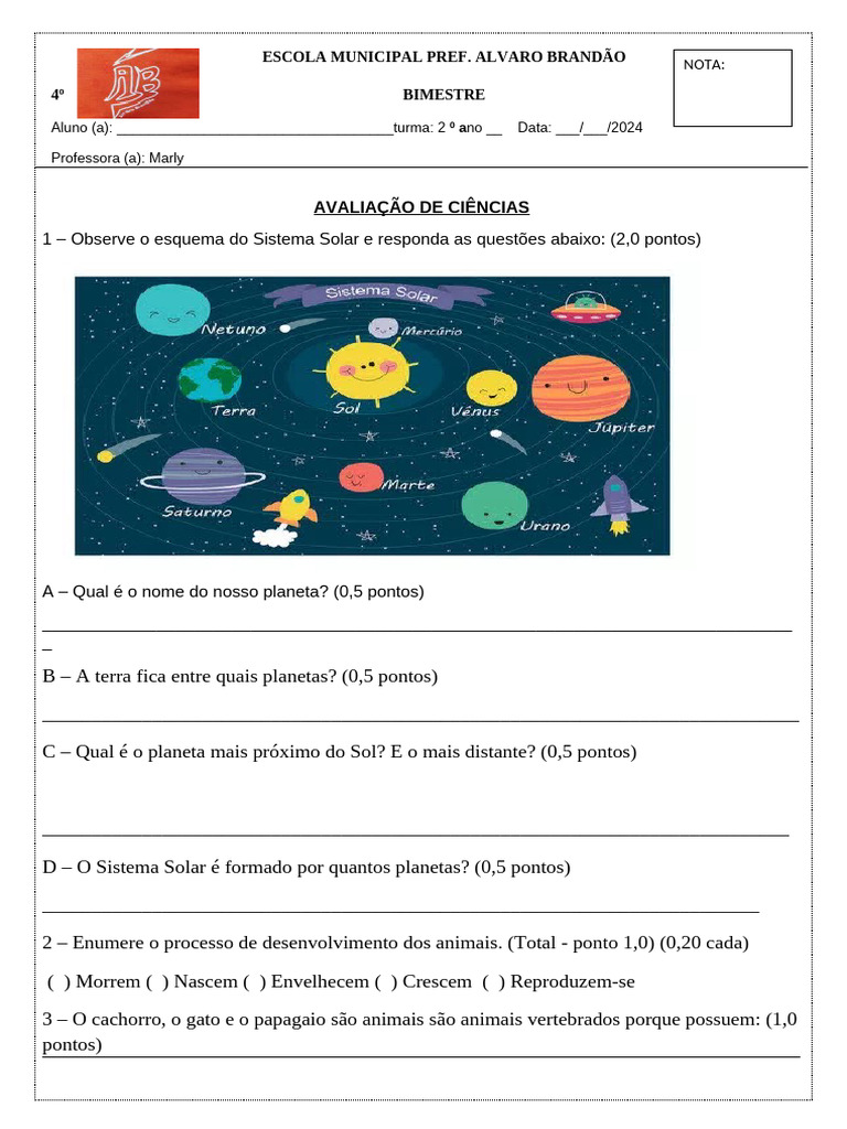 Avaliação de Ciências 2º Ano - 4º Bimestre | PDF