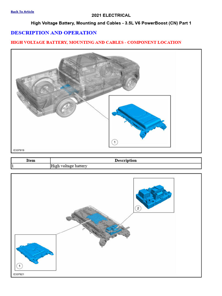 ELECTRICAL High Voltage Battery, Mounting and Cables - 3.5L V6 ...