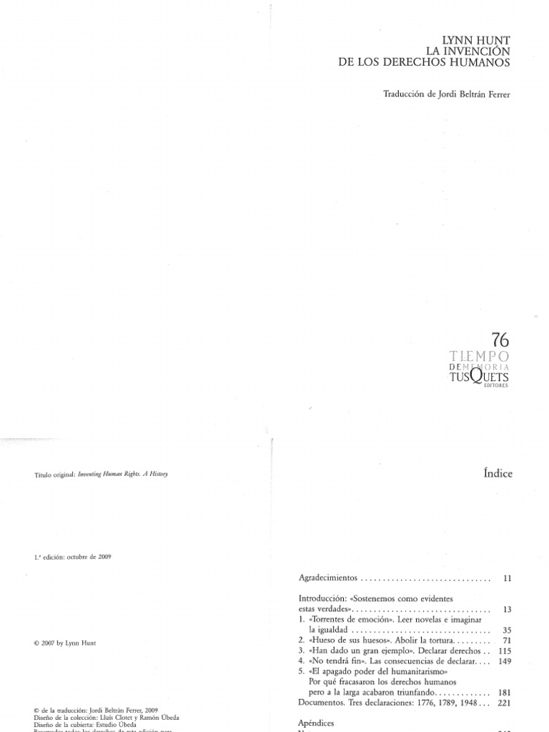 Lynn Hunt La Invencion de Los Derechos Humanos PDF | PDF