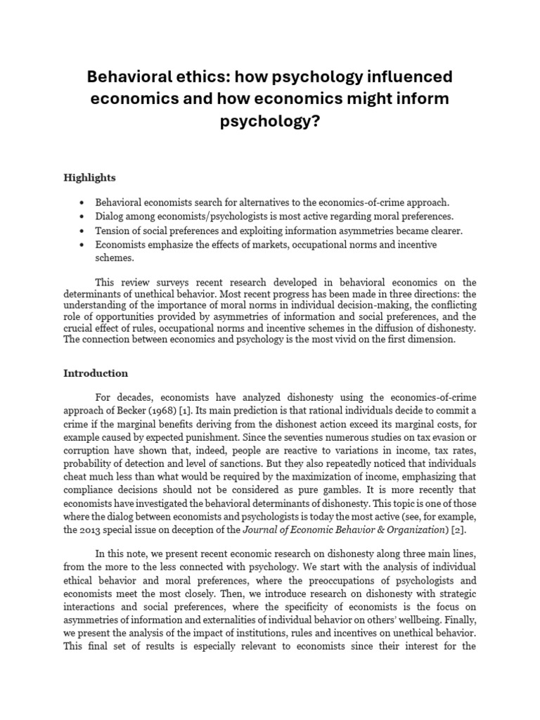 Behavioral Ethics | PDF | Economics | Behavioral Economics