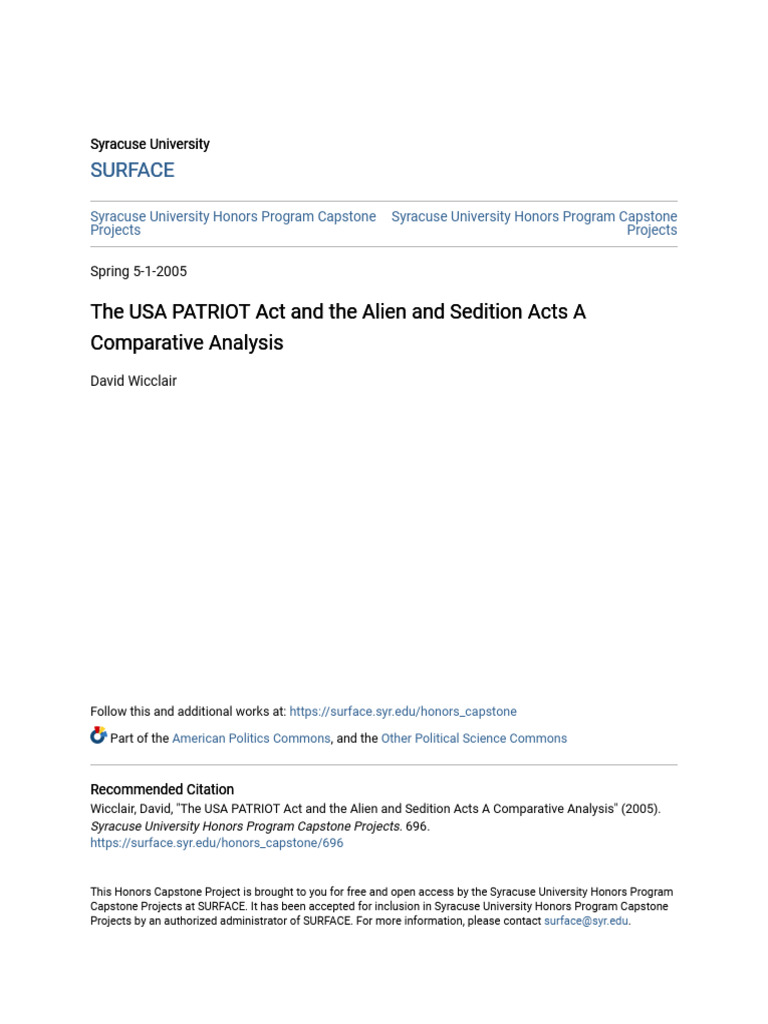 Comparative Analysis of Patriot Act and Alien Acts | PDF | Patriot Act ...