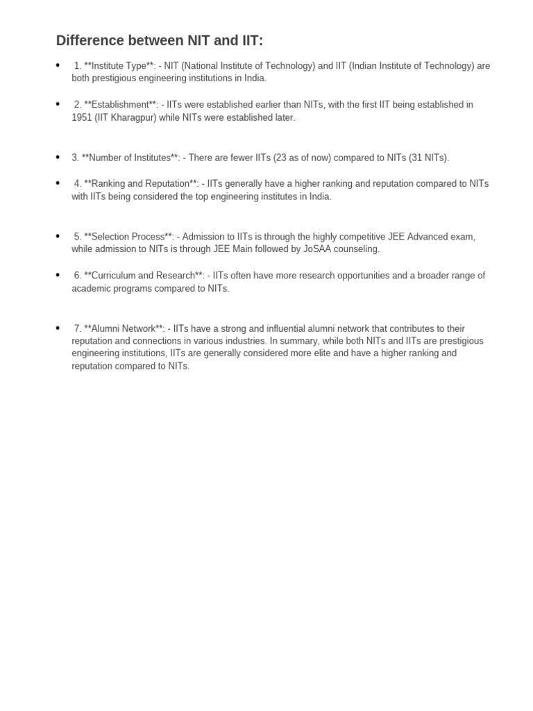 Difference Between NIT and IIT | PDF
