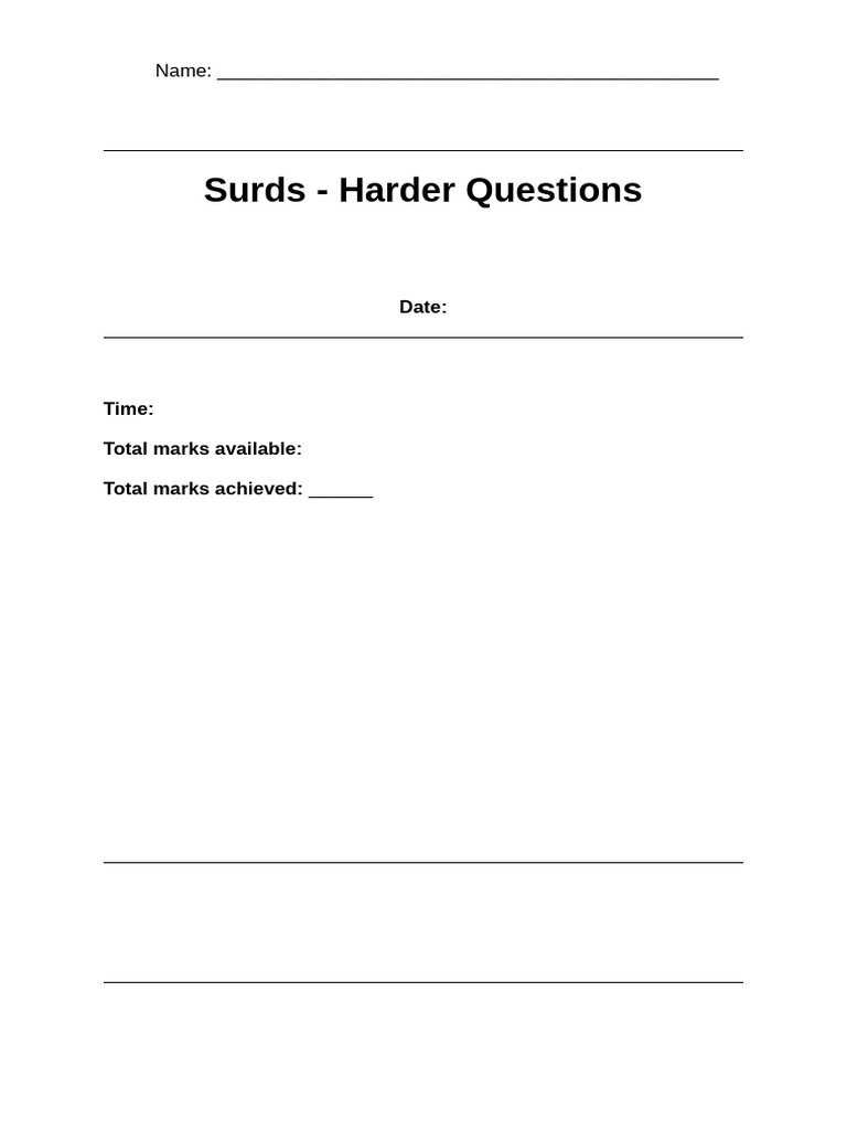 Surds- Harder Questions (H) | PDF | Elementary Mathematics | Euclidean ...