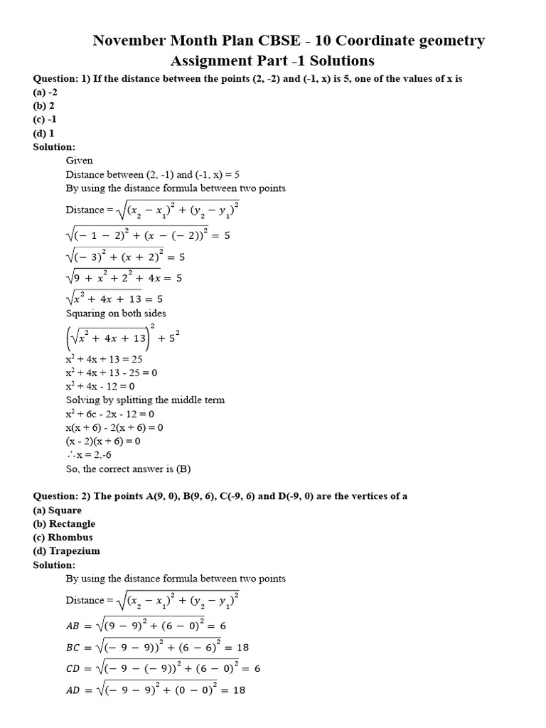 CBSE Class 10 Coordinate Geometry Solutions | PDF | Triangle | Euclid