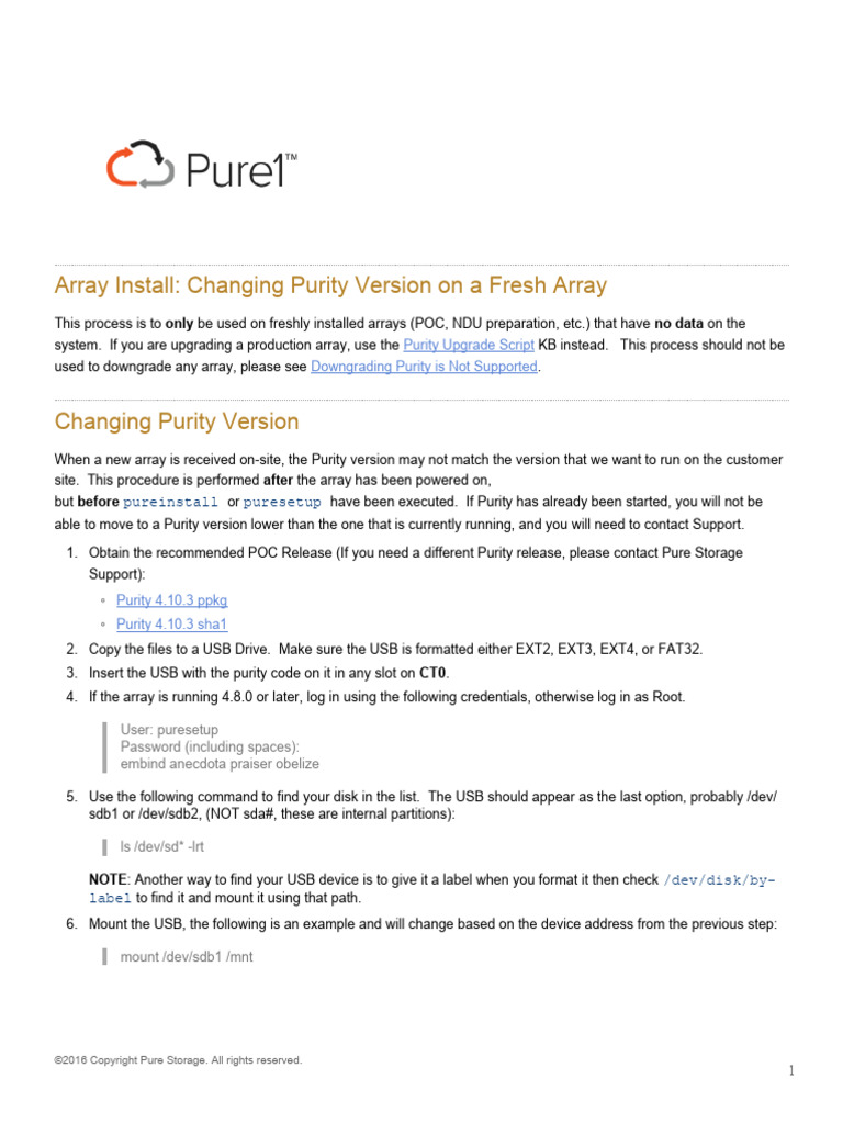 Array Install - Changing Purity Version On A Fresh Array | PDF ...