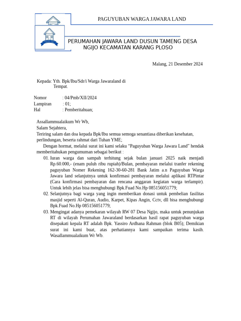 Surat Pemberitahuan Warga | PDF
