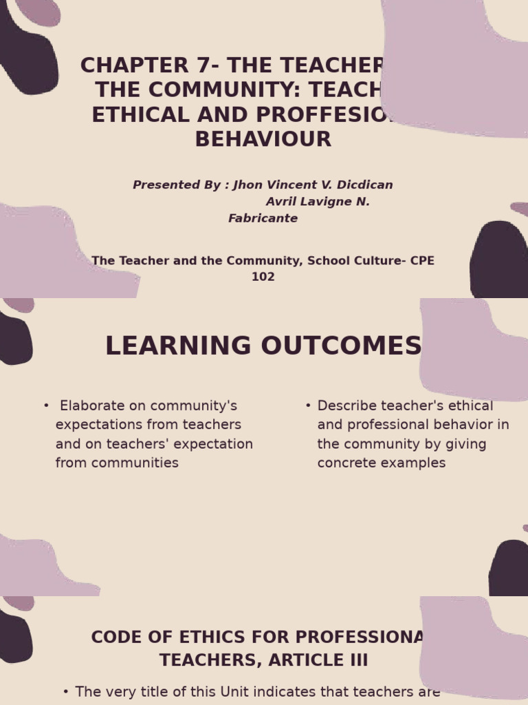 Teacher Ethics and Community Role | PDF | Learning | Social Psychology