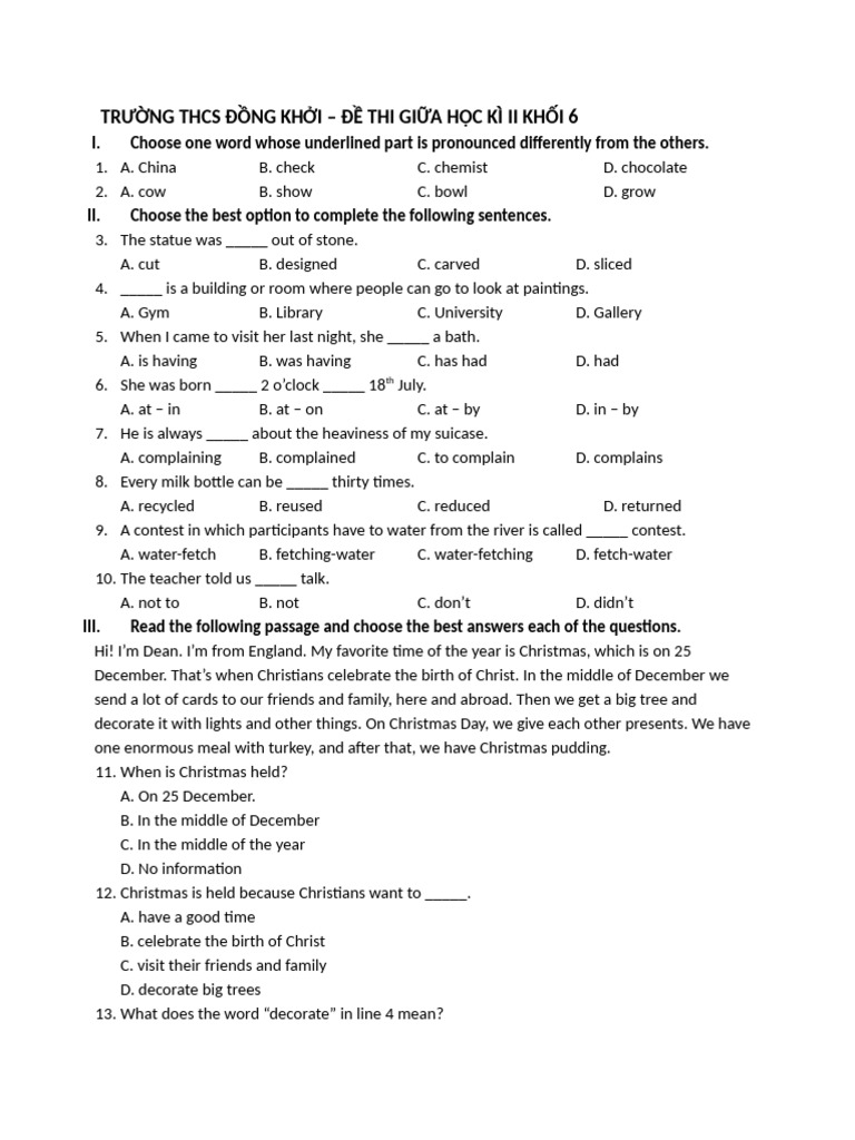 Trư NG Thcs Đ NG KH I | PDF | Christmas