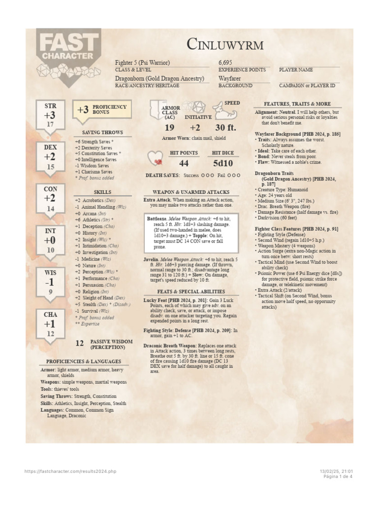 Dragonborn Fighter 5 Character Sheet | PDF | Dungeons & Dragons ...