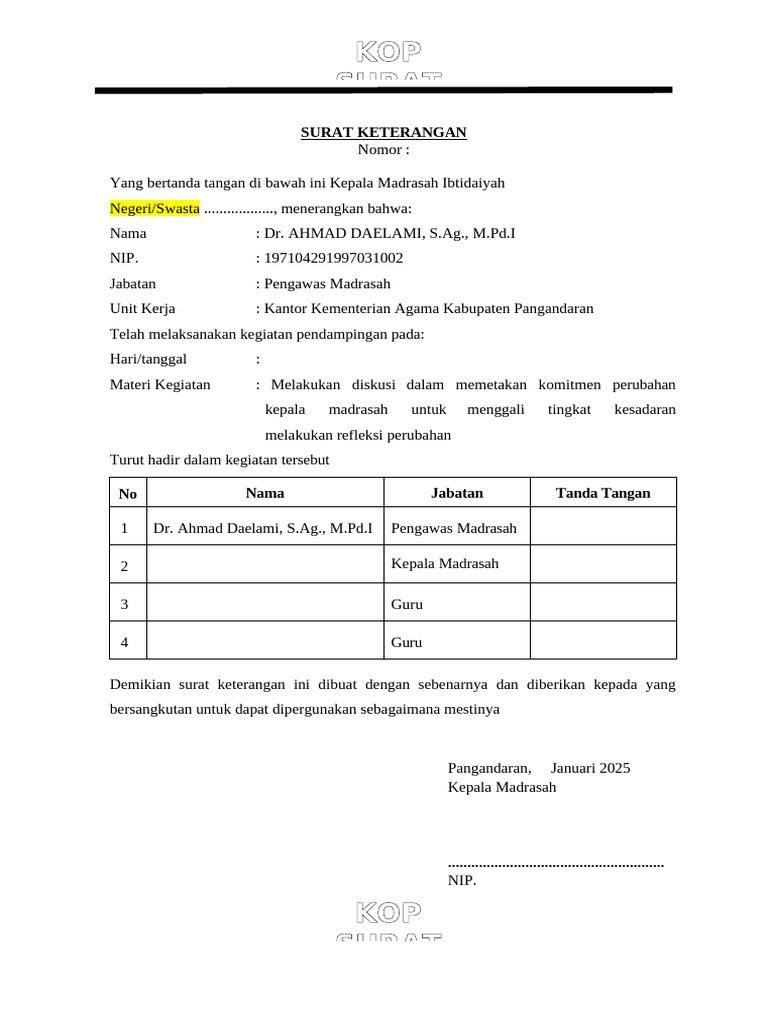 Surat Keterangan Pendampingan | PDF