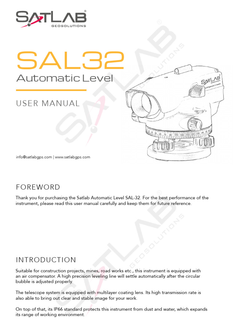 SAL32 Automatic Level User Manual | PDF | Optics | Light