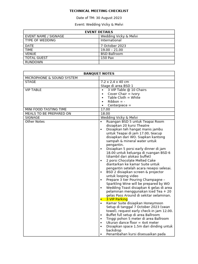 TM CHECKLIST - Wedding Vicky & Melvi | PDF | Foods