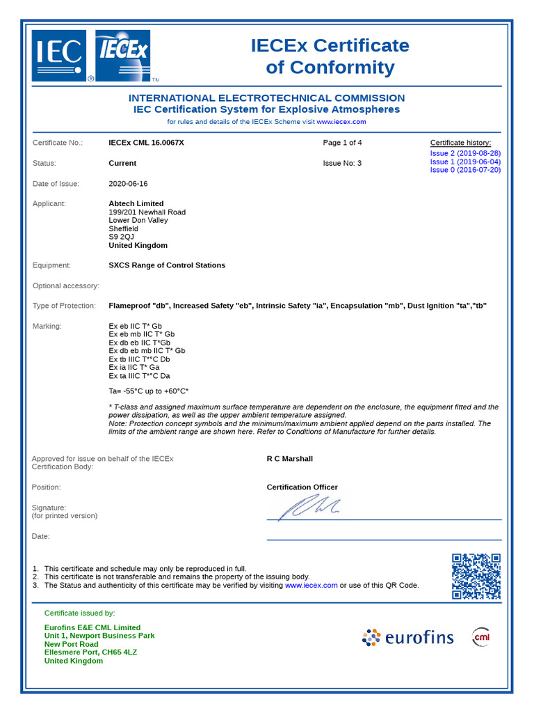 IECEx Certificate for Abtech Control Stations | PDF | Electricity ...