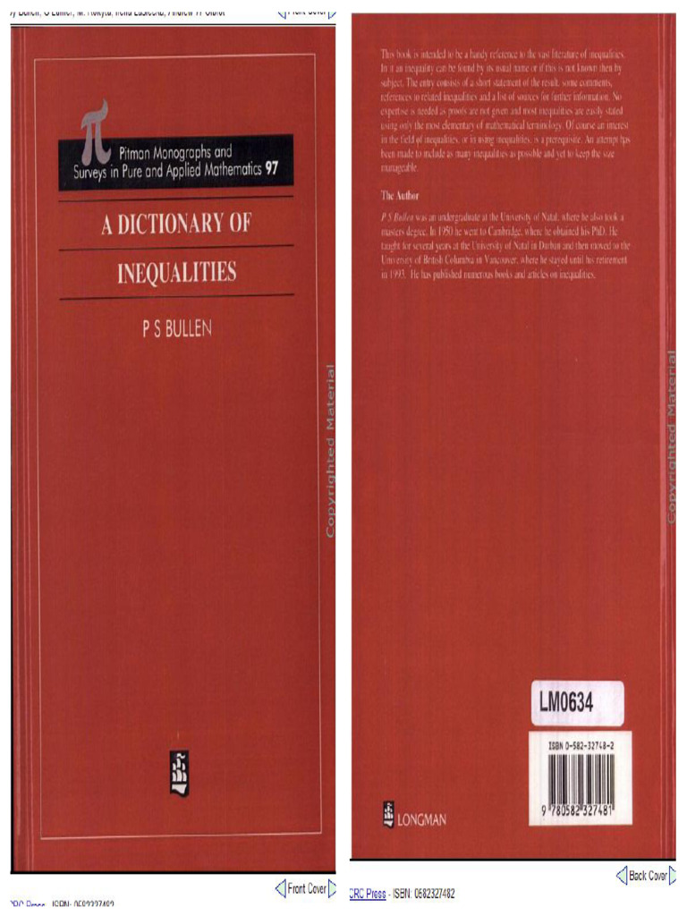Peter Bullen P. S. Bullen - A Dictionary of Inequalities (1998) | PDF